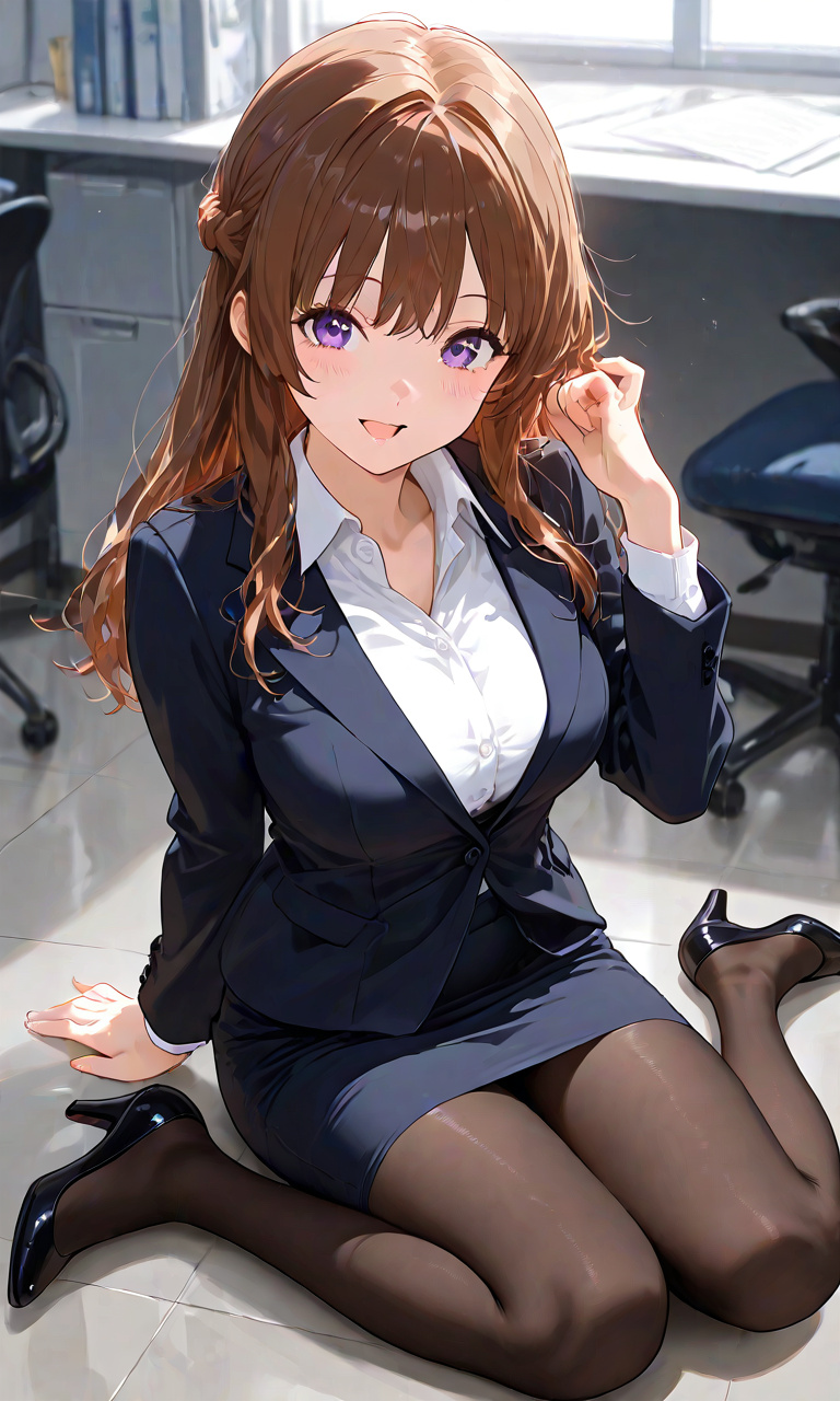 床に座り込むスーツ女子 | ゃ㈒㏸︎︎︎︎giga @AIイラスト術師 | イロミライ（ベータ）-iromirai-AIイラスト・AIフォト・AIグラビア専用の投稿サイト-